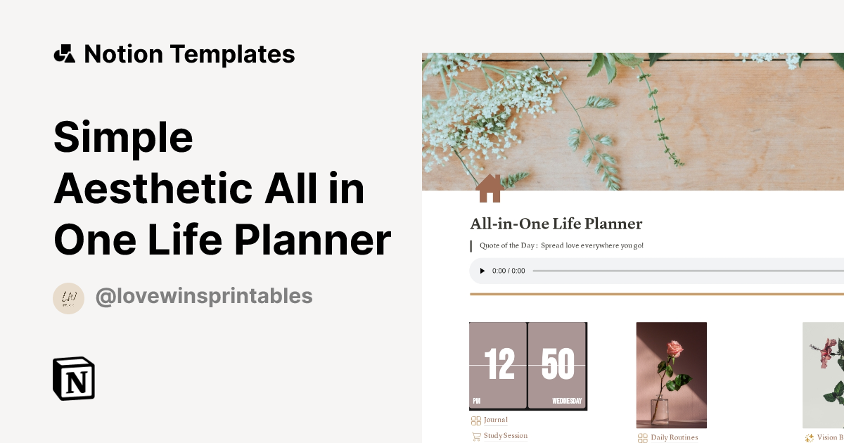 Simple Aesthetic All in One Life Planner Template | Notion Marketplace
