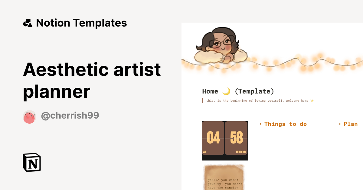 Aesthetic artist planner Template by Cherry | Notion Marketplace