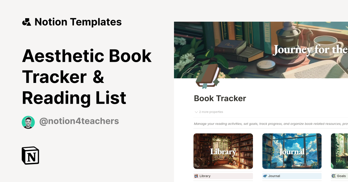 Aesthetic Book Tracker & Reading List Template by Milo | Notion4Teachers | Notion Marketplace