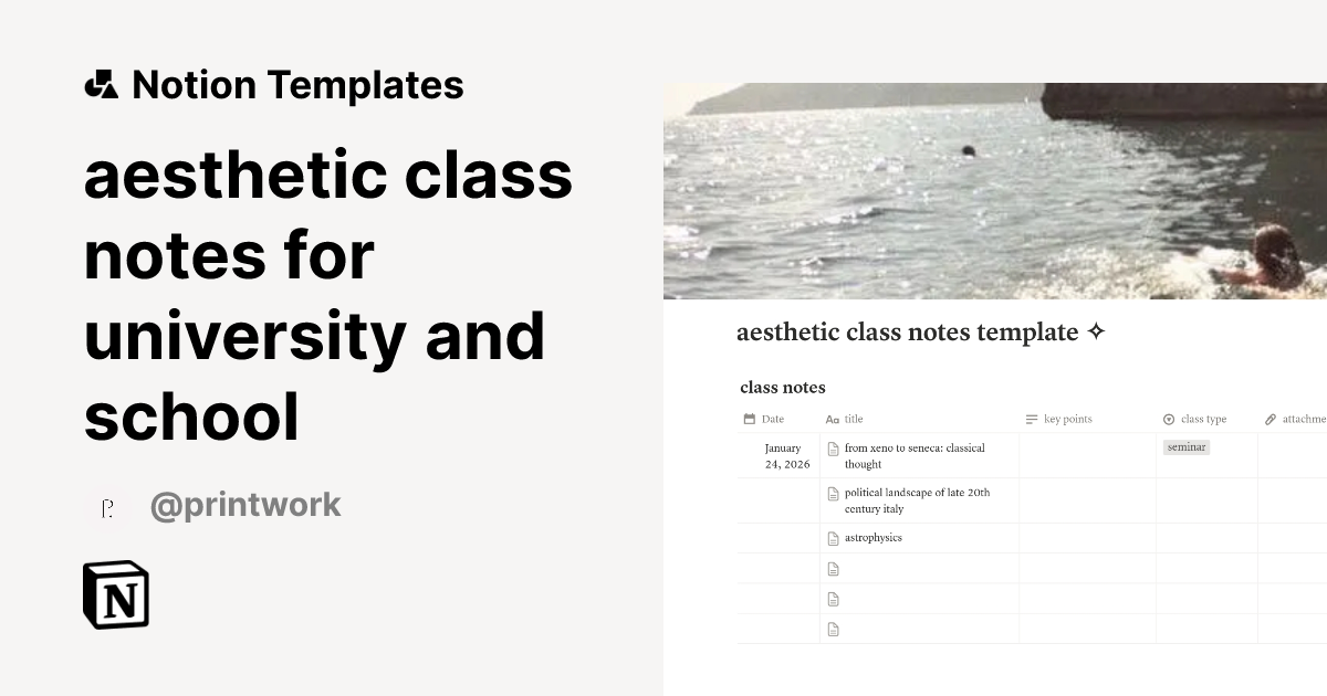 aesthetic class notes for university and school Template by Printwork ...