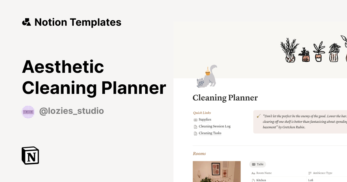 Aesthetic Cleaning Planner Template by Lolzie's Studio | Notion Marketplace