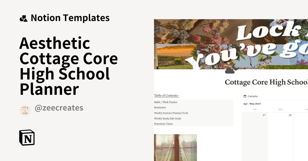 Aesthetic Cottage Core High School Planner Template by Zaina | Notion ...