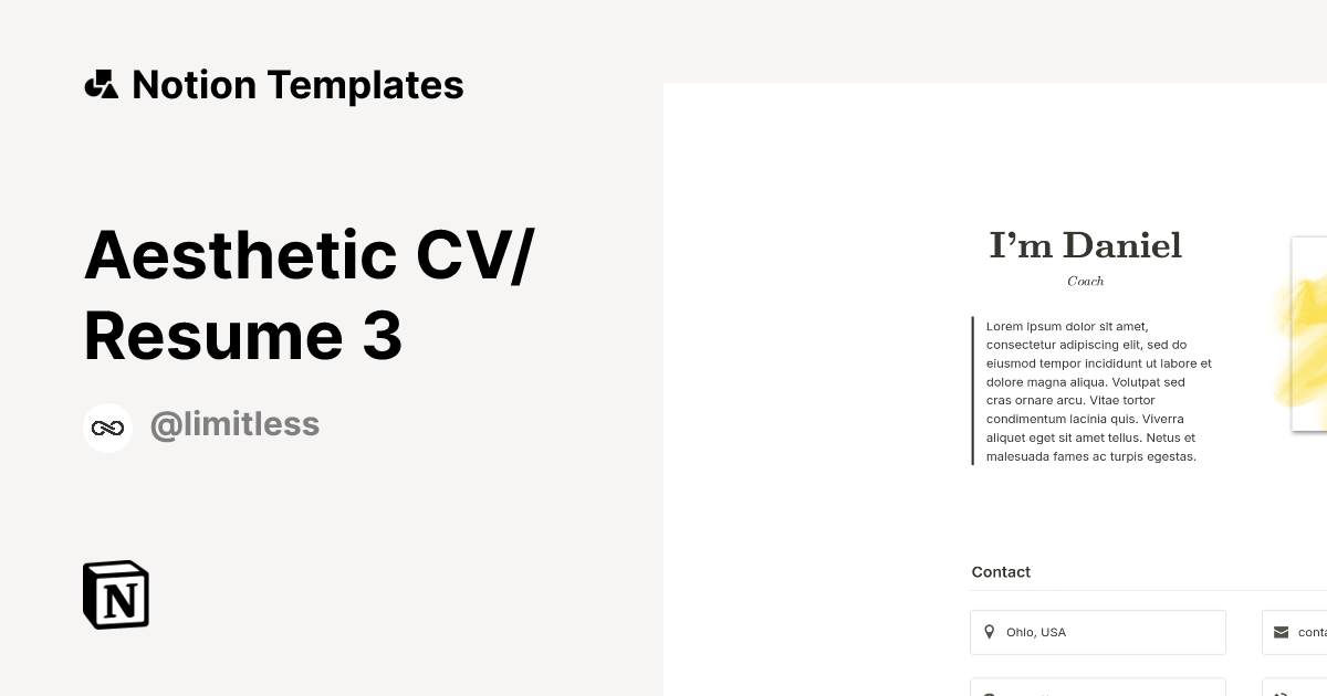 Aesthetic CV/Resume 3 Template by Limitless Notion | Notion Marketplace