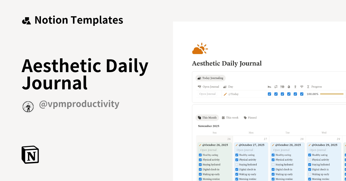 Aesthetic Daily Journal Template | Notion Marketplace