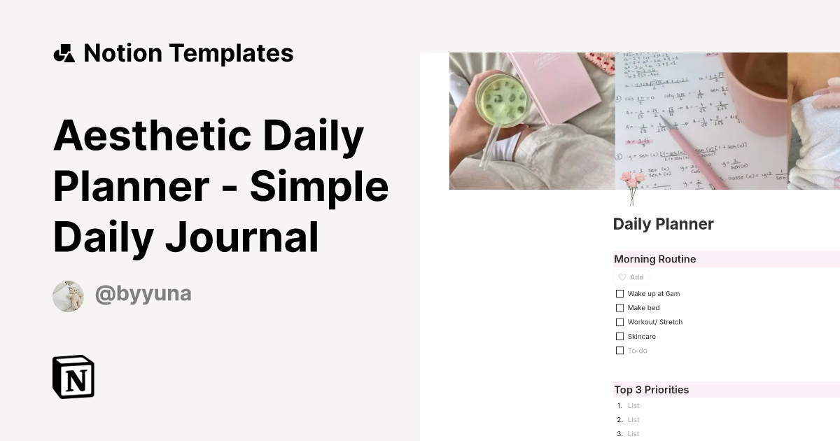 Aesthetic Daily Planner - Simple Daily Journal Template | Notion Marketplace