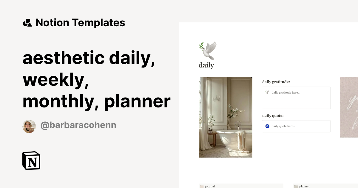 aesthetic daily, weekly, monthly, planner Template by Bárbara cohen | Notion Marketplace