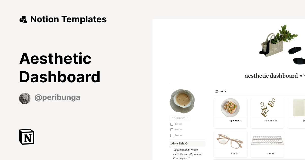 Aesthetic Dashboard Template by peribunga | Notion Marketplace