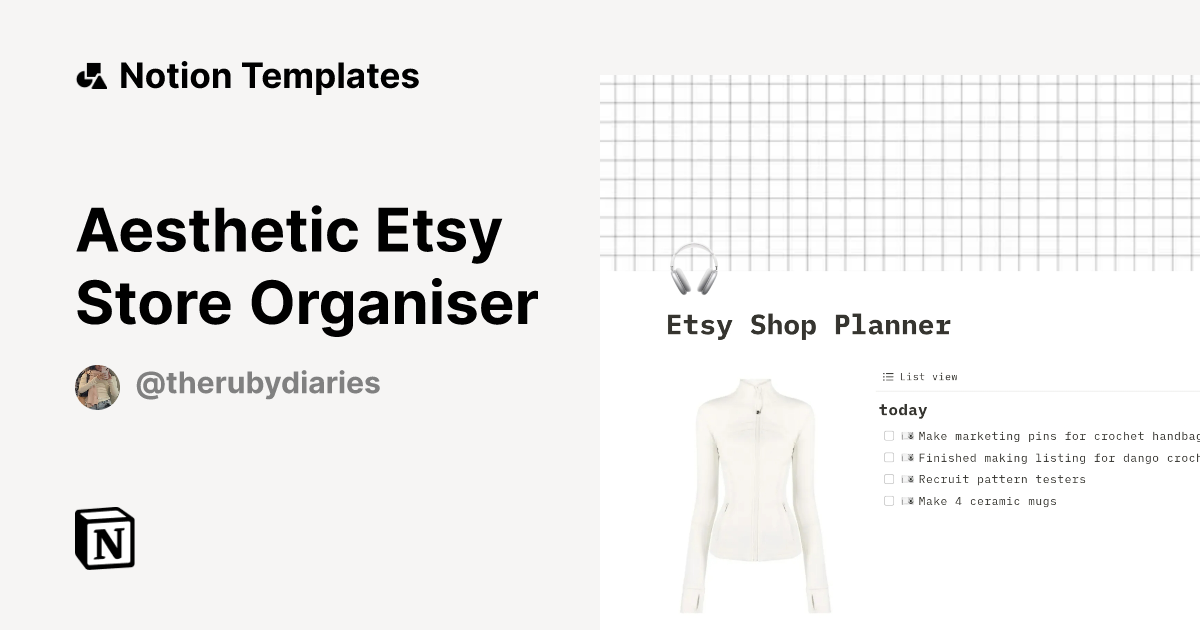 Aesthetic Etsy Store Organiser Template by Ruby | Notion Marketplace
