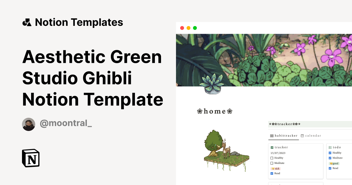 Aesthetic Green Studio Ghibli Notion Template Template | Notion Marketplace