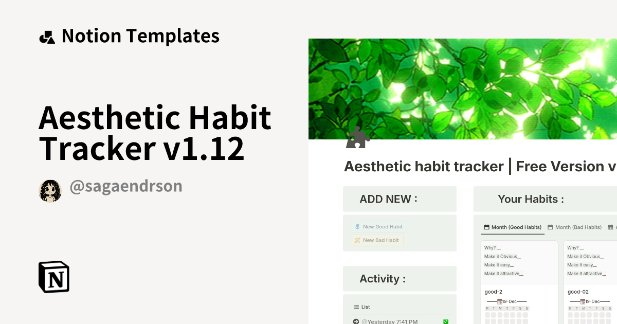 Aesthetic Habit Tracker v1.12 Template by Saga | Notion Marketplace