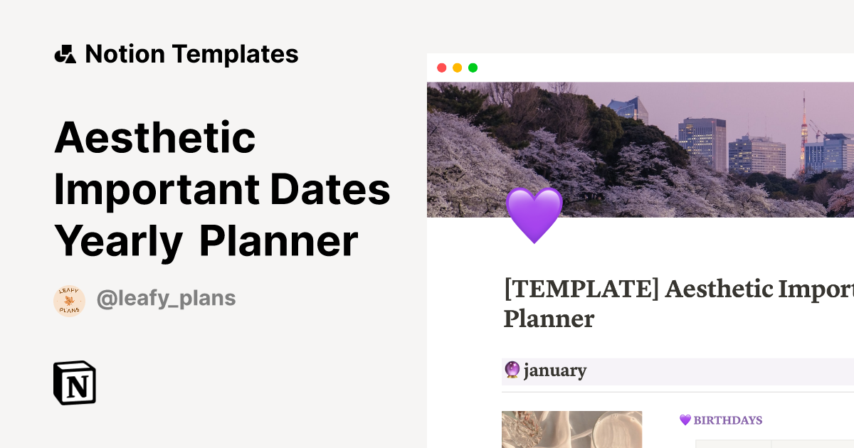 Aesthetic Important Dates Yearly Planner Template | Notion Marketplace
