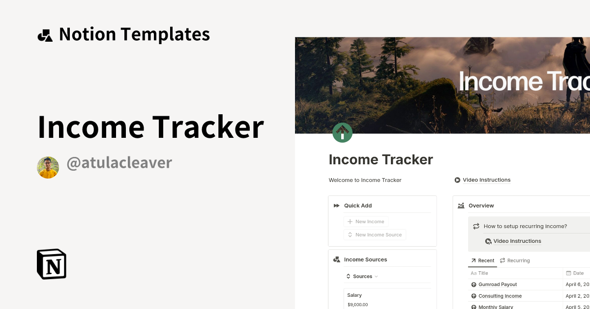 Income Tracker Template by Atul | Notion4Creators | Notion Marketplace