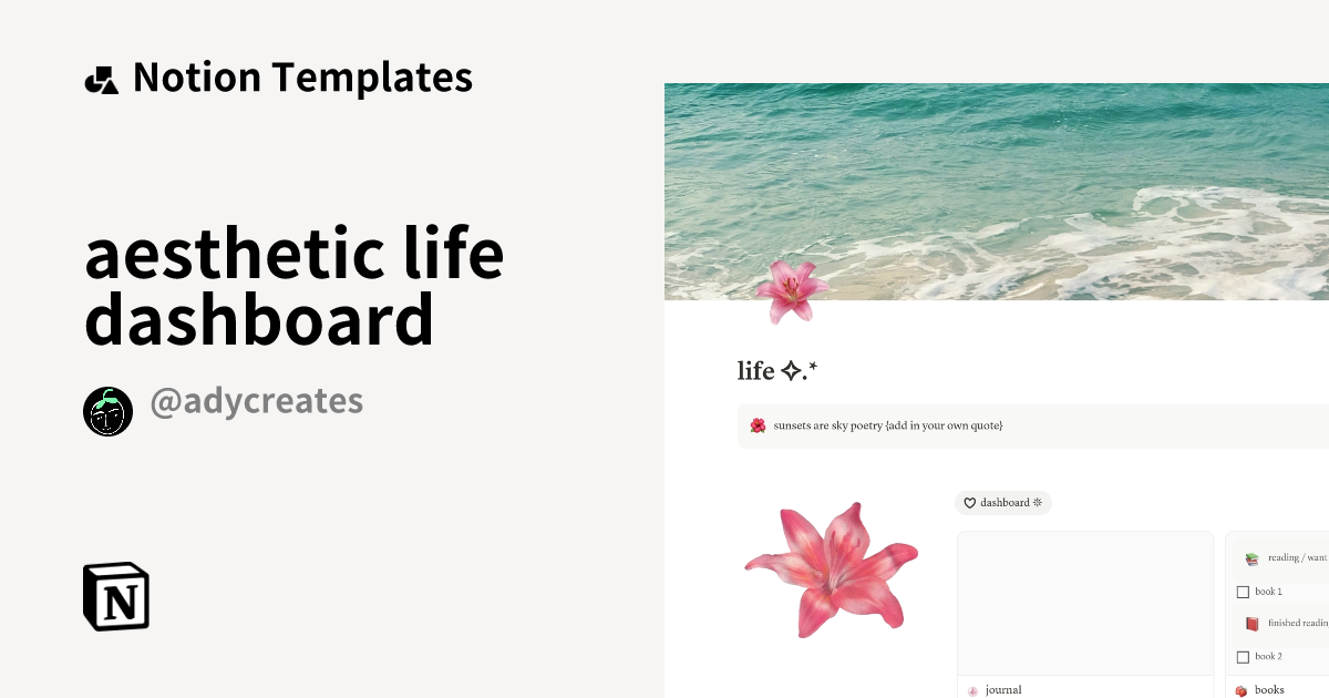 aesthetic life dashboard Template by ady creates | Notion Marketplace