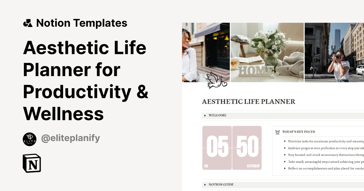 Aesthetic Life Planner for Productivity & Wellness Template by Elite Planify | Notion Marketplace
