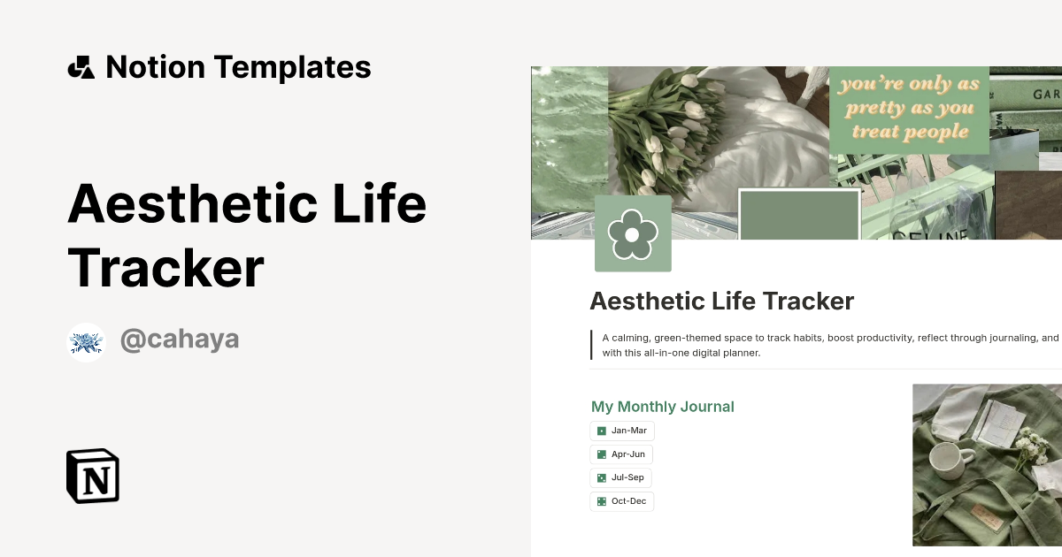 Aesthetic Life Tracker Template by cahaya | Notion Marketplace