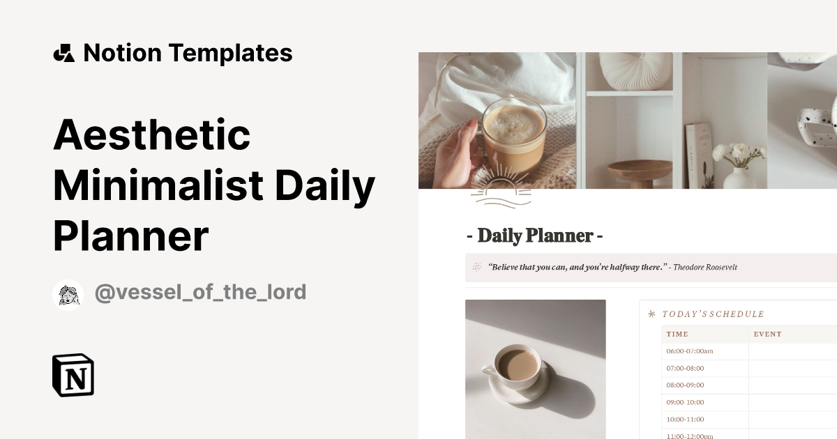 Aesthetic Minimalist Daily Planner Template | Notion Marketplace