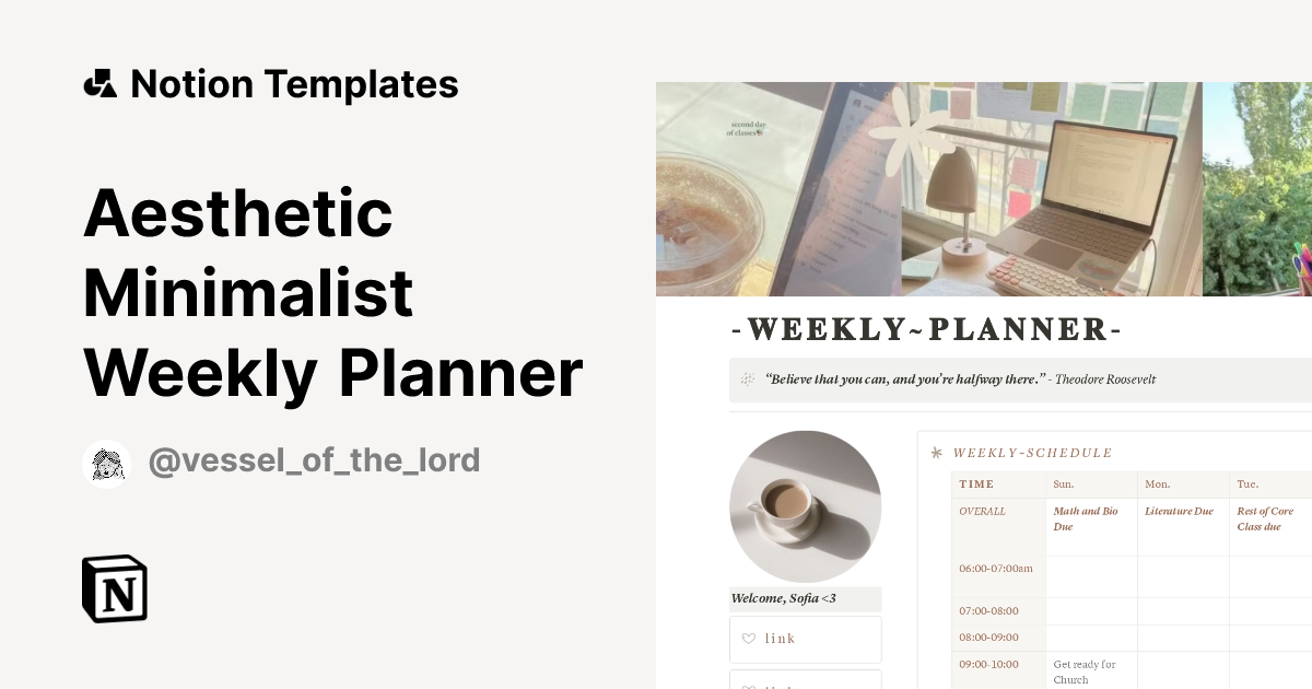 Aesthetic Minimalist Weekly Planner Template by Sofia | Aesthetic ...