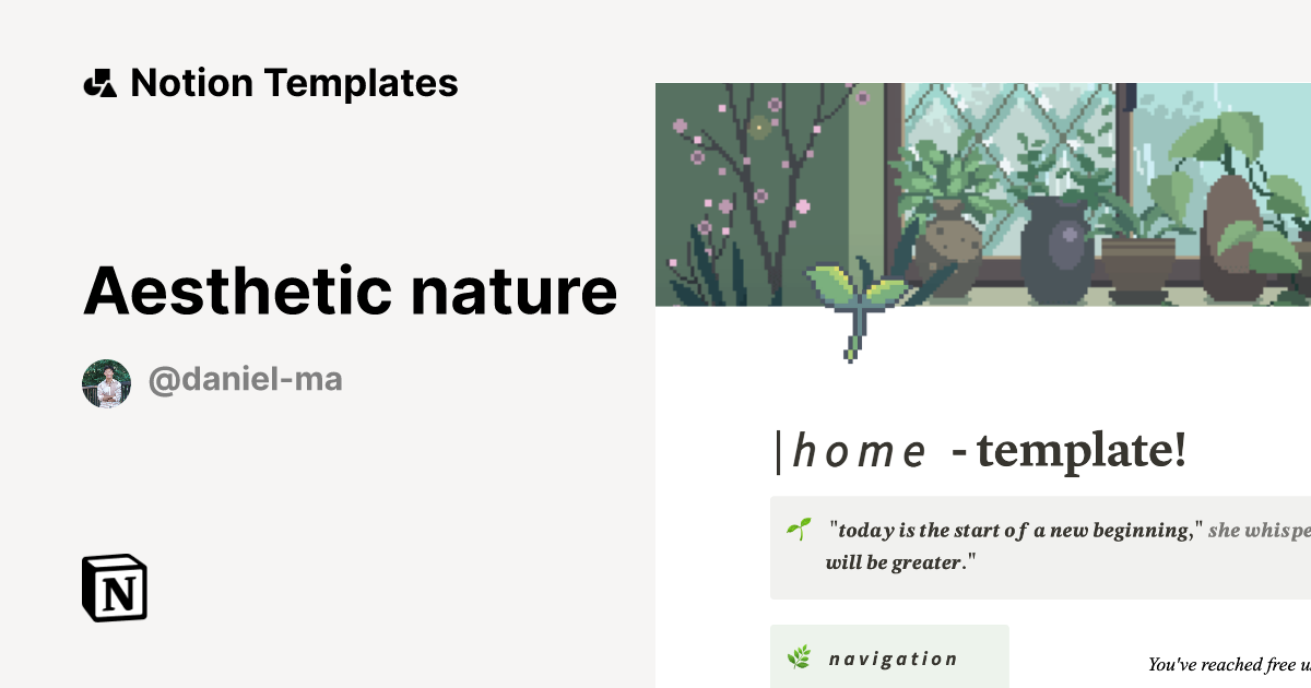Aesthetic nature Template by Daniel Ma | Notion Marketplace