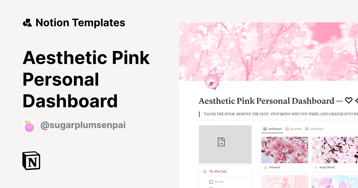Aesthetic Pink Personal Dashboard Template | Notion Marketplace