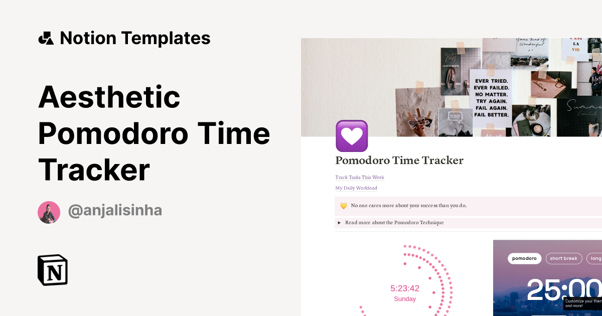 Aesthetic Pomodoro Time Tracker Template | Notion Marketplace