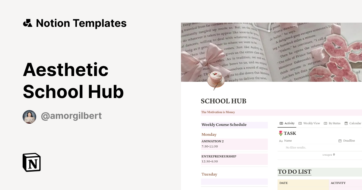 Aesthetic School Hub Template by Amor Gilbert | Notion Marketplace
