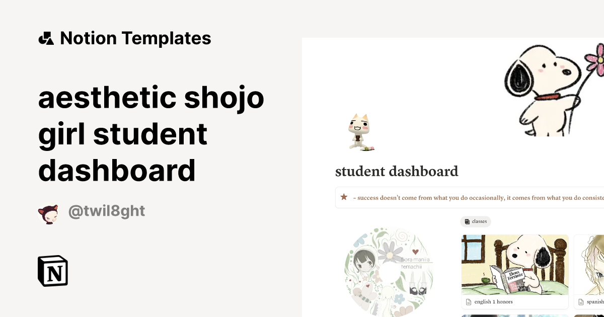 aesthetic shojo girl student dashboard Template by maya ⯎ | Notion ...