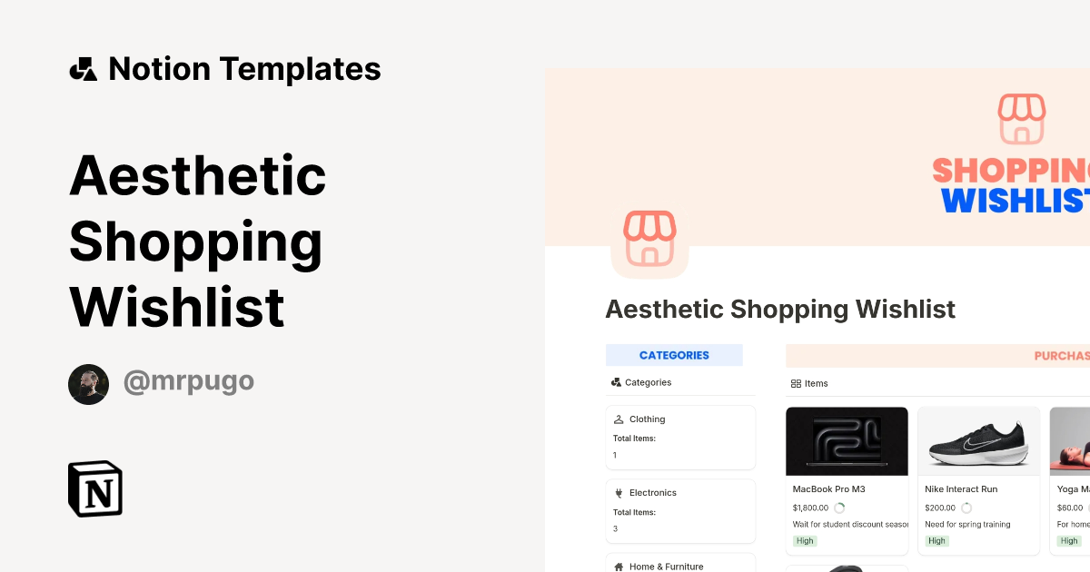 Aesthetic Shopping Wishlist Template | Notion Marketplace