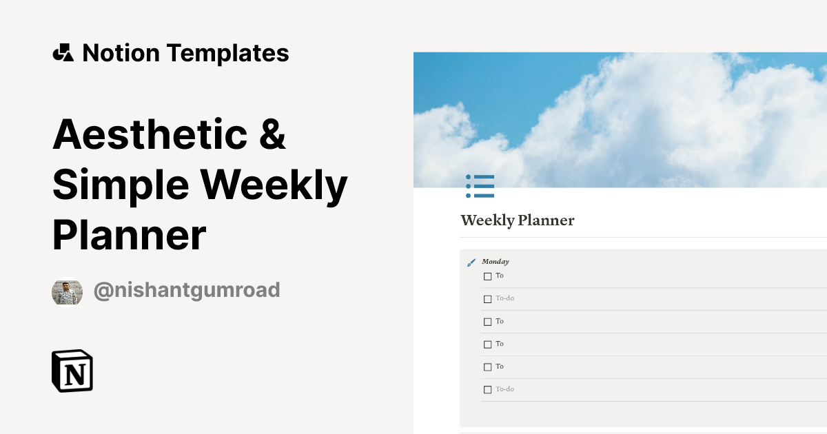 Aesthetic & Simple Weekly Planner Template by Nishant Notion | Notion ...