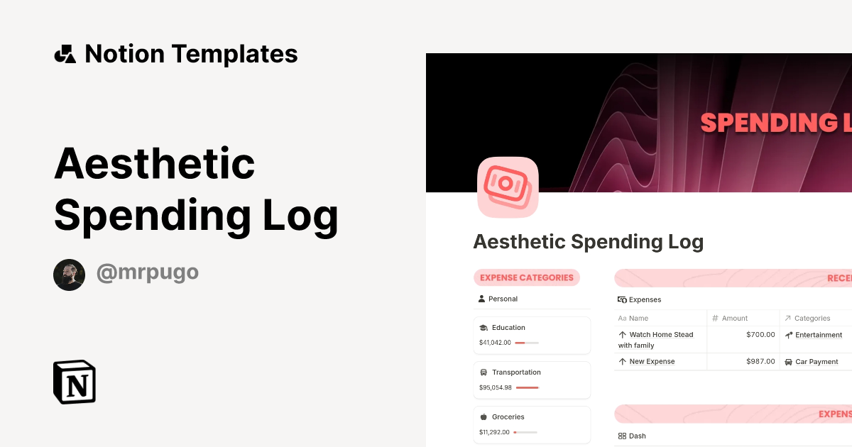 Aesthetic Spending Log Template by mrpugo | Notion Marketplace