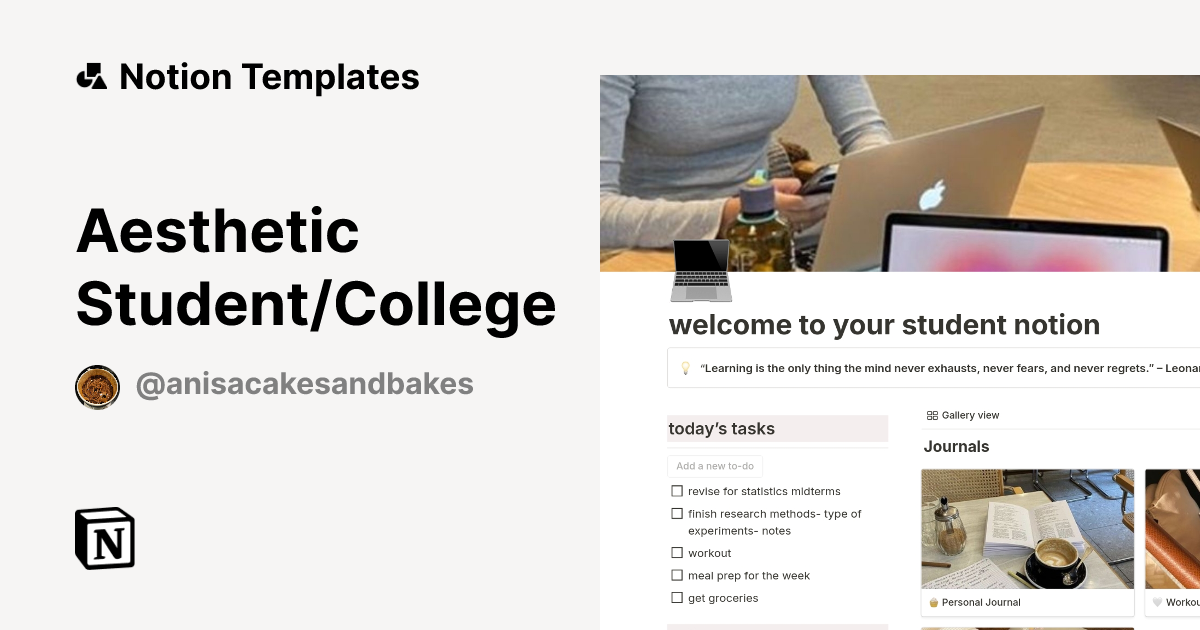 Aesthetic Student/College Template by anisacakesandbakes | Notion ...