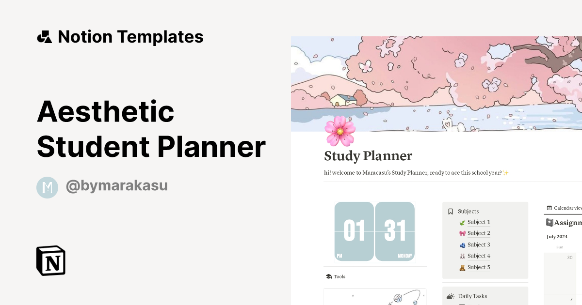 Aesthetic Student Planner Template | Notion Marketplace