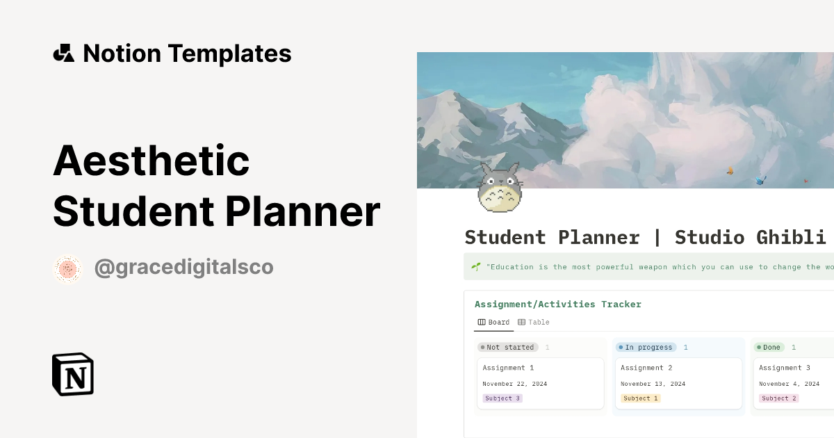 Aesthetic Student Planner Template by Grace Digitals Co. | Notion ...