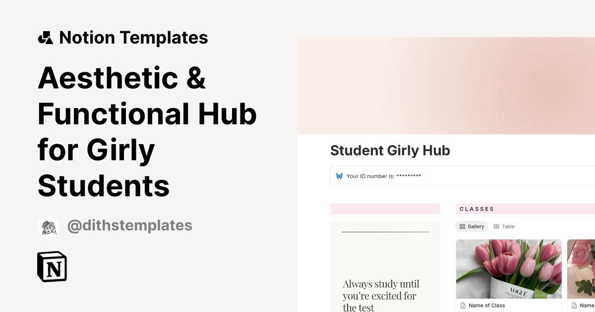Aesthetic & Functional Hub for Girly Students Template | Notion Marketplace