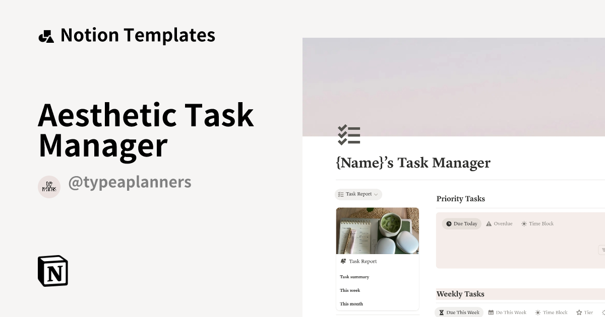 Aesthetic Task Manager Template | Notion Marketplace