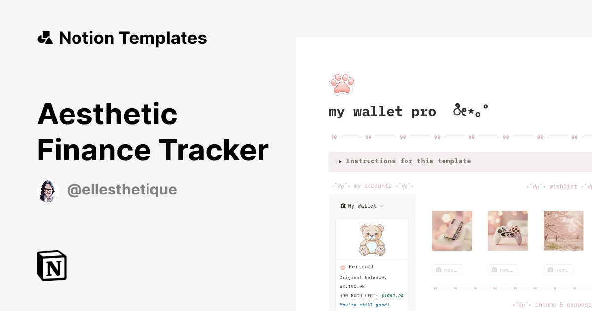Aesthetic Finance Tracker Template by Elle~sthetique | Notion Marketplace