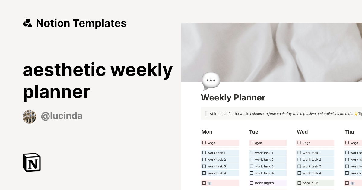aesthetic weekly planner Template by lucinda | Notion Marketplace