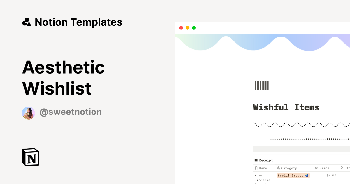 Aesthetic Wishlist Template by Natania Rapelo | Notion Marketplace