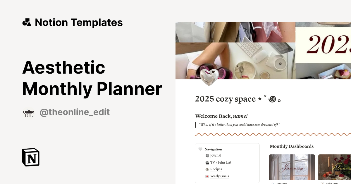Aesthetic Monthly Planner Template | Notion Marketplace
