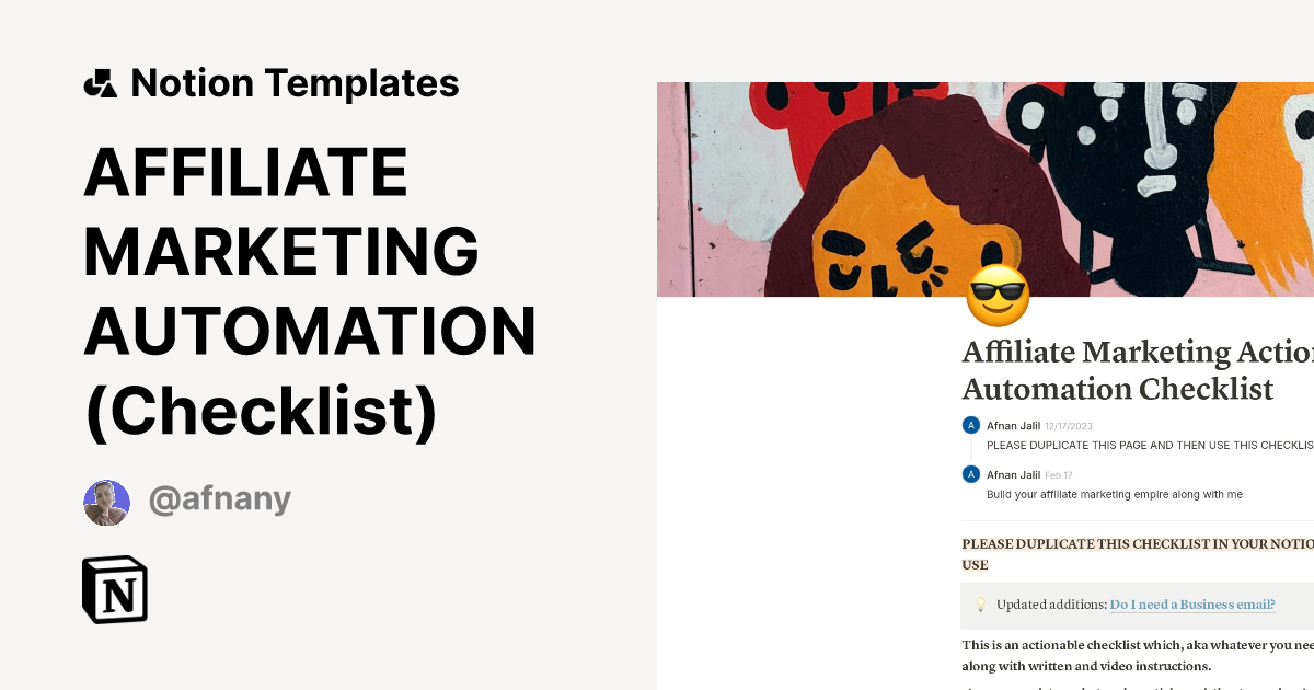 AFFILIATE MARKETING AUTOMATION (Checklist) Template | Notion Marketplace