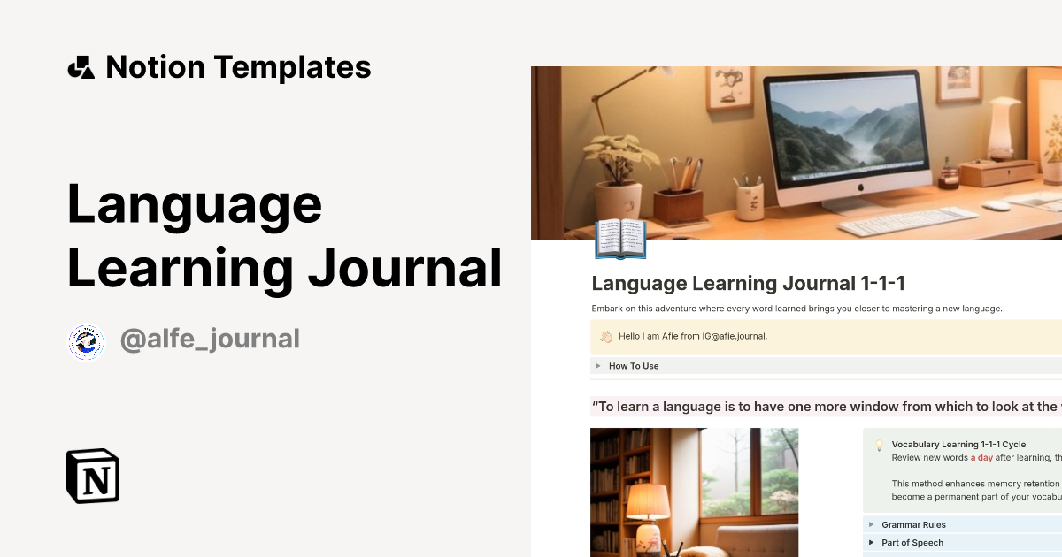 Language Learning Journal Template by Alfe Journal | Notion Marketplace