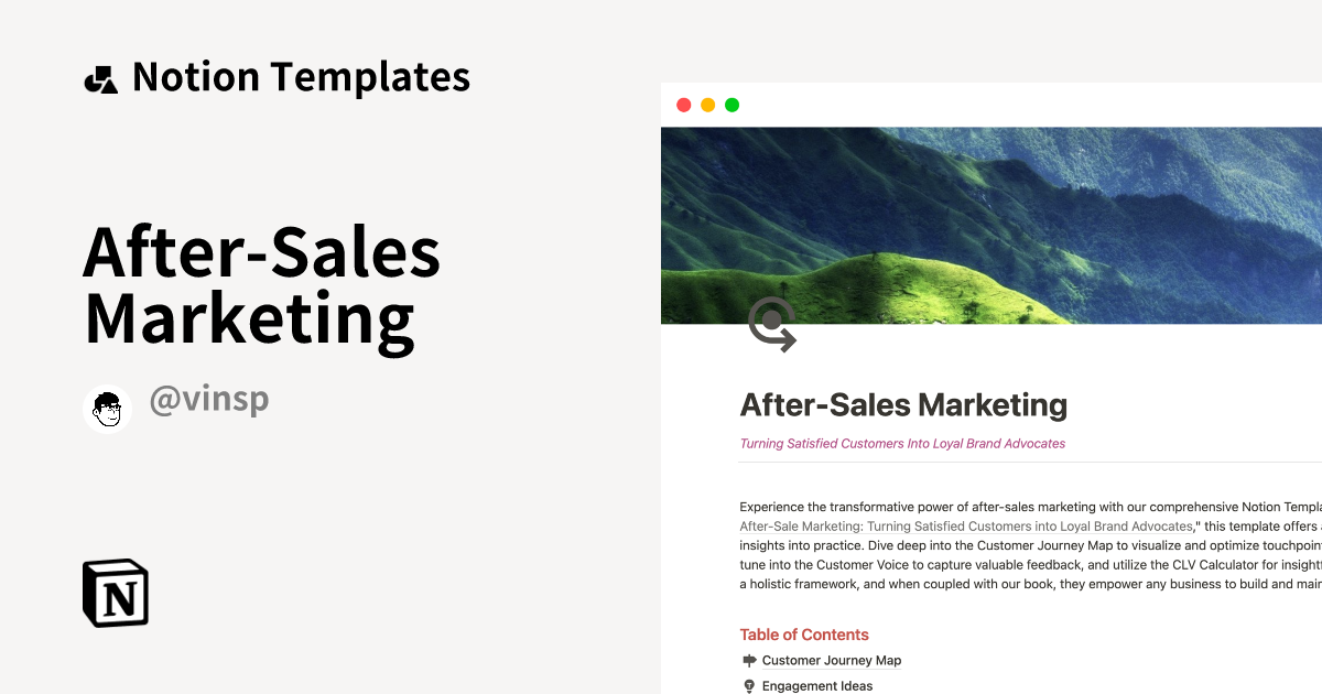 After-Sales Marketing Template by Virtual Inspiration | Notion Marketplace