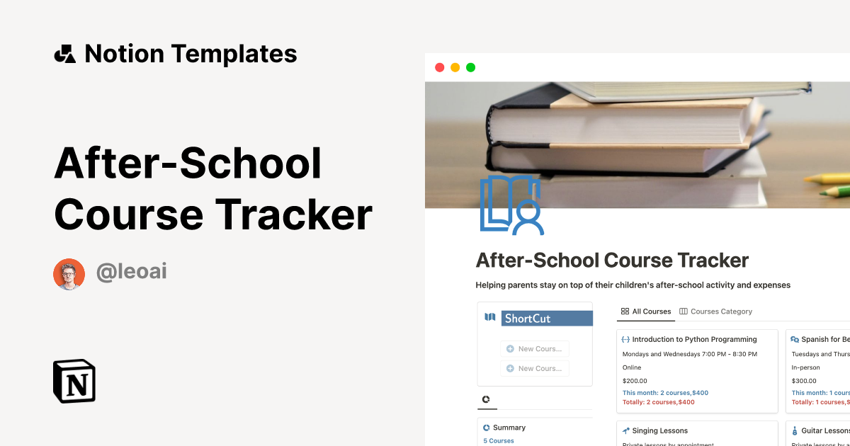 After-School Course Tracker Template | Notion Marketplace