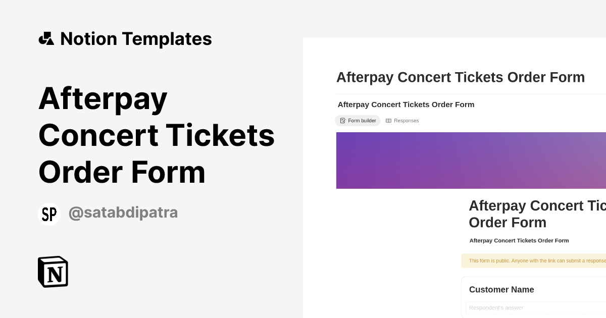 Afterpay Concert Tickets Order Form Template by Satabdi Patra | Notion ...