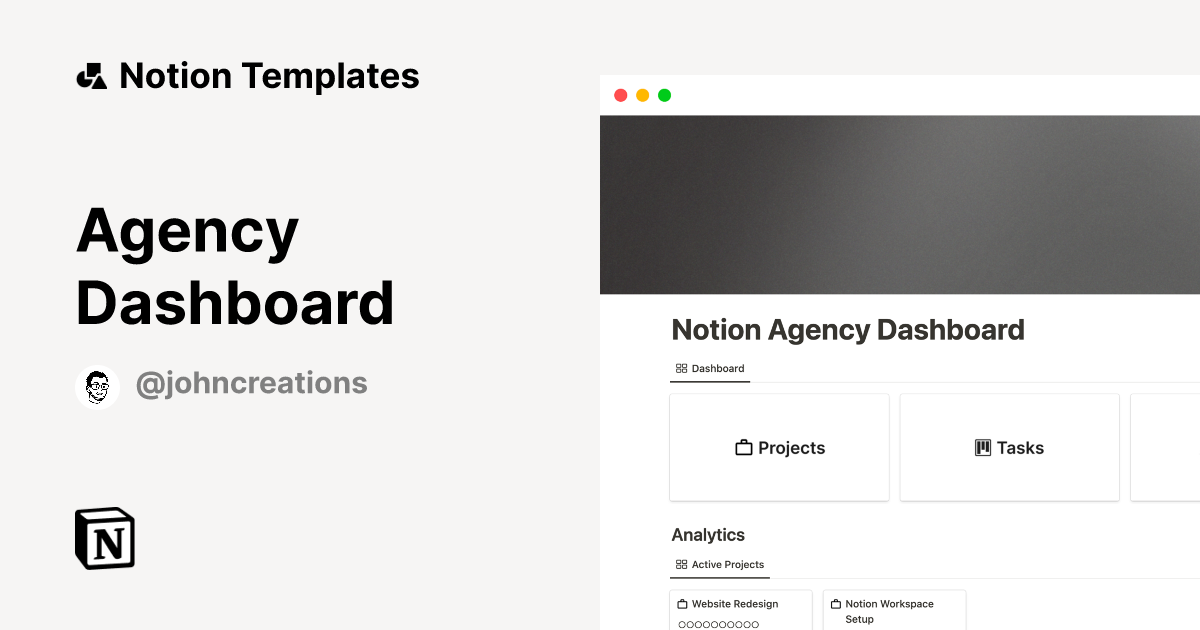 Agency Dashboard Template by John Creations | Notion Marketplace