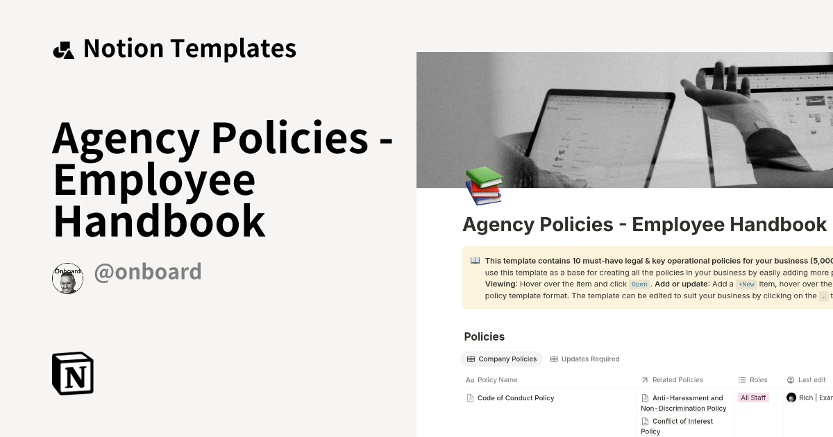 Agency Policies - Employee Handbook Template by Onboarding Checklists ...