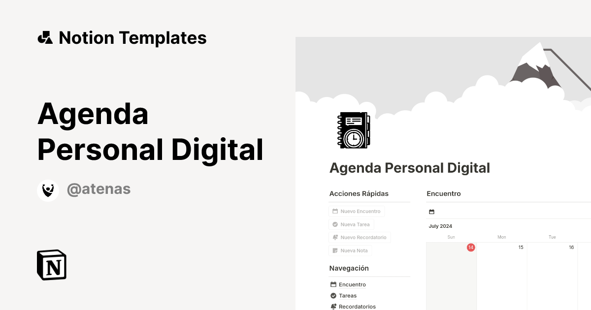 Agenda Personal Digital Template by Atenas | Notion Marketplace