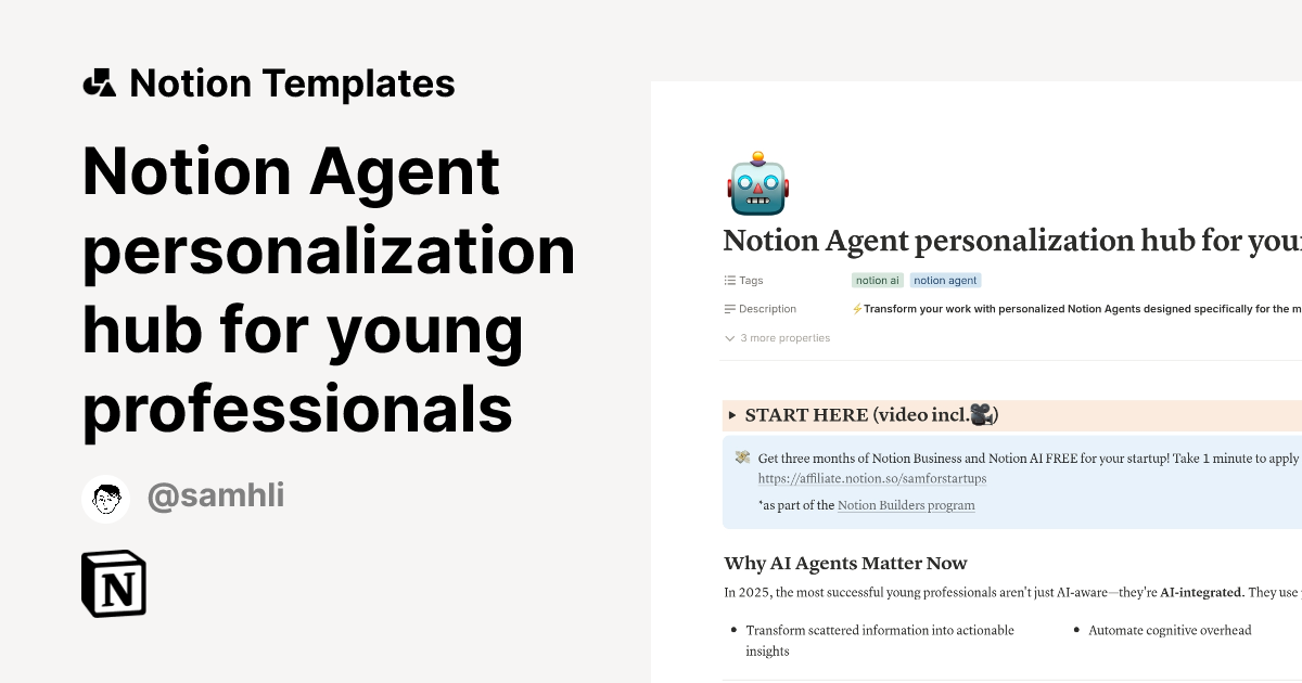 Notion Agent personalization hub for young professionals Template ...