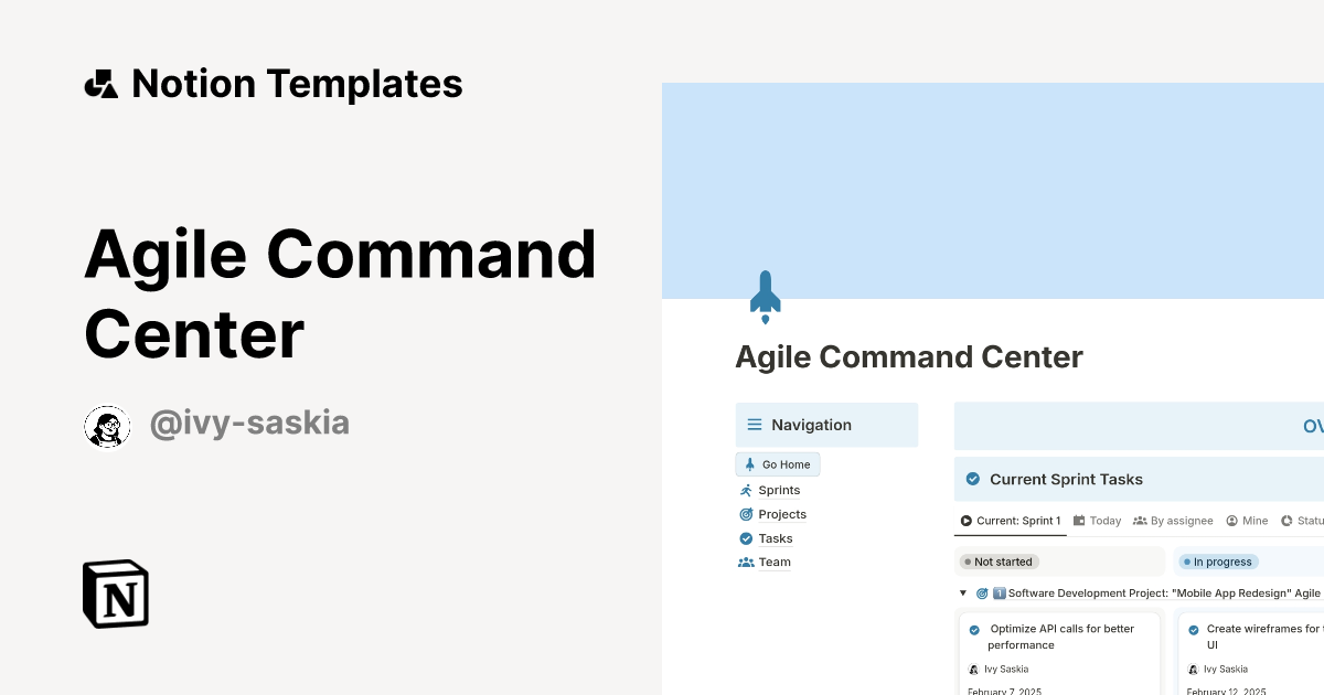 Agile Command Center Template by Ivy Saskia | Notion Marketplace