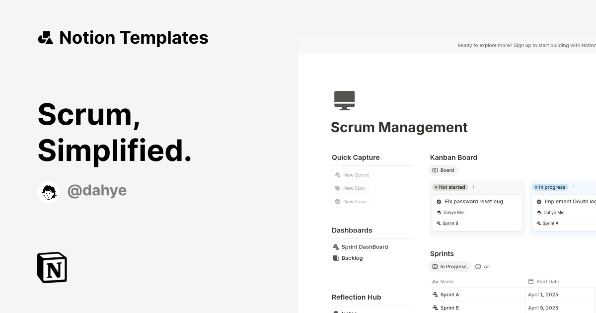 Scrum, Simplified. Template | Notion Marketplace