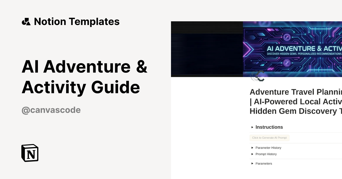 AI Adventure & Activity Guide Template by Canvas Code | Notion Marketplace